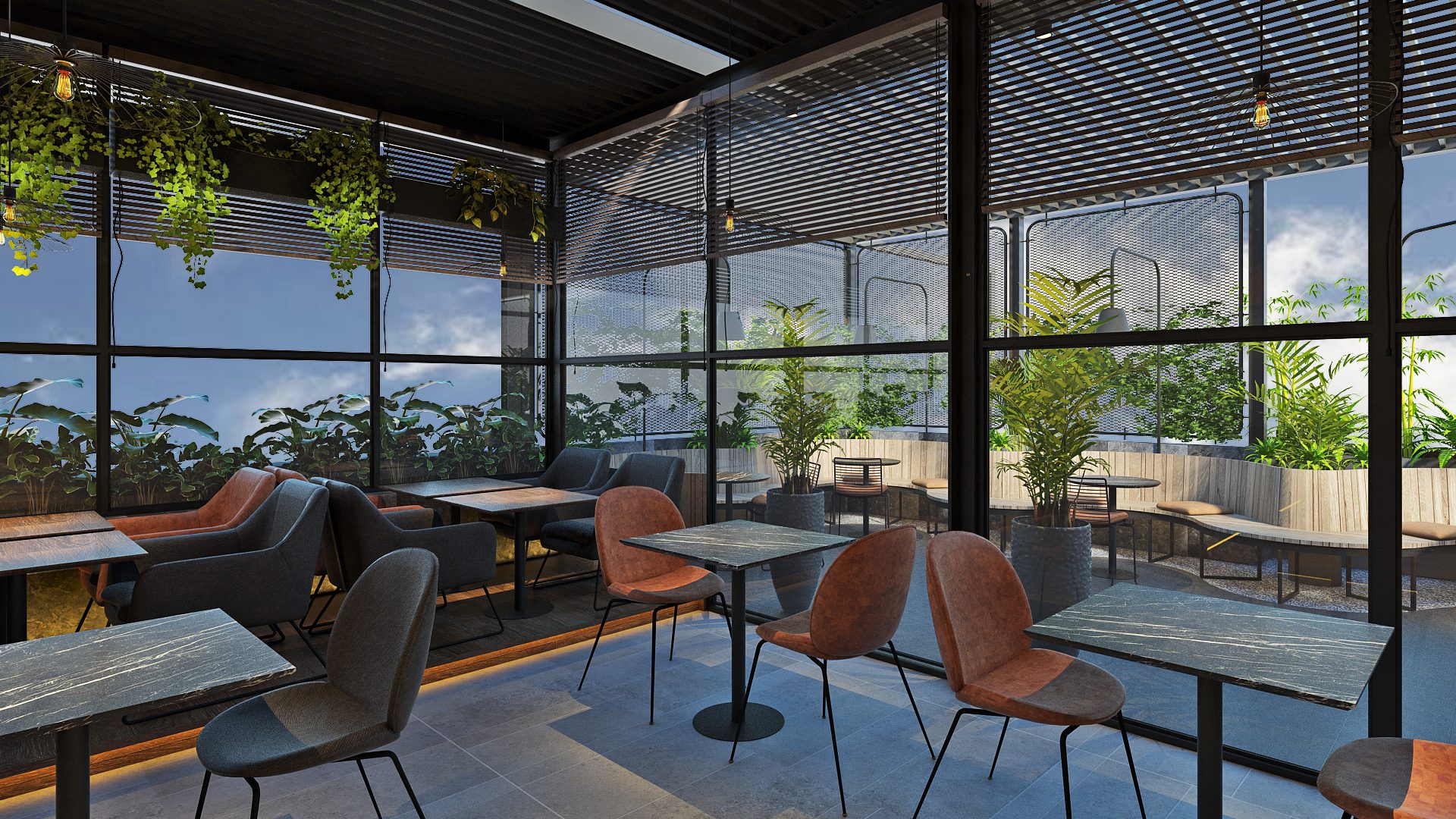 Rooftop Restaurant Interior Design | Rooftop Cafe Interior Design