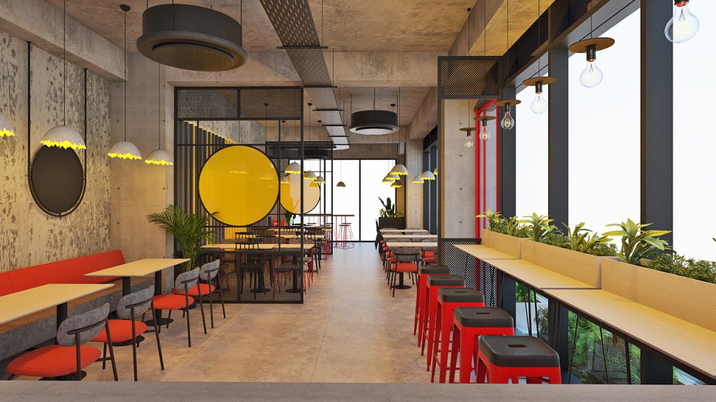 Modern Fast Food Restaurant Interior Design for Red Chicken