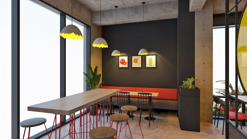 Modern Fast Food Restaurant Interior Design for Red Chicken