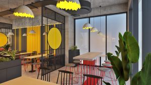 Modern Fast Food Restaurant Interior Design for Red Chicken