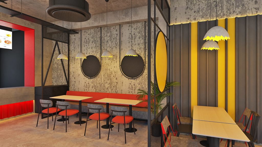 Modern Fast Food Restaurant Interior Design for Red Chicken