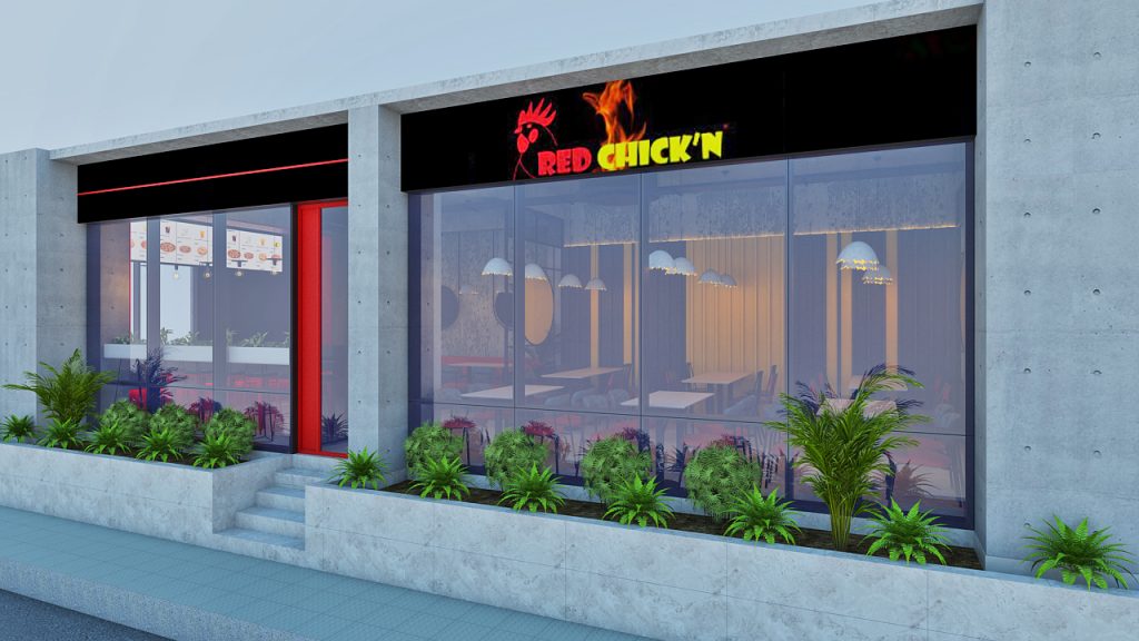 Modern Fast Food Restaurant Interior Design for Red Chicken